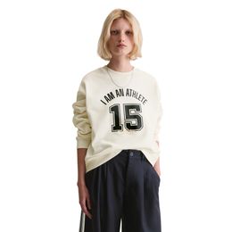 Marc O'Polo Damen Sweatshirt "mit kuschelig gerauter Innenseite"silky wei&szlig;, Gr. L, MARC O'POLO DENIM, unifarben, Obermaterial: 100% Baumwolle, Sweatshirts