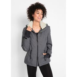bonprix wasserdichte Outdoor-Funktions-Jacke mit Teddyfleece, grau, Gr.44, Attraktive Regenjacke mit Rei&szlig;verschlusstaschen, aus Fleece