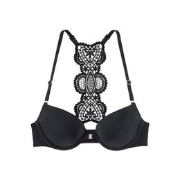 Lascana Damen Push-up-BH "Alicia", Gr. 75, schwarz, Microtouch, Obermaterial: 48% Polyester, 46% Polyamid, 6% Elasthan, BHs, Spitzenr&uuml;cken mit