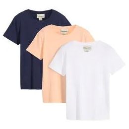 T-Shirt bonprix, M&auml;dchen, Gr. 152/158, dunkelblau, melba, wei&szlig;, Jersey, Obermaterial: 100% Baumwolle, mehrfarbig, unifarben, regular fit h&uuml;ftbedeckend, Rundhals, Shirts T-Shirt, Regular Fit, Kurzarm, aus Baumwolle