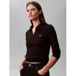 Damen Langarmbluseschwarz, Gr. XS, Calvin Klein Jeans, unifarben, Web, Obermaterial: 94% Baumwolle, 6% Elasthan, Blusen, Figurbetonte Passform mit