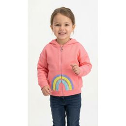 Blue Seven M&auml;dchen Kapuzensweatjacke, rosa, Gr. 92, bedruckt, angeraute Sweatware, Obermaterial: 100% Baumwolle, Sweatjacken, mit hochwertiger