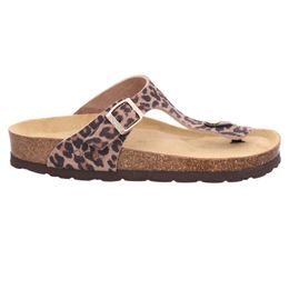 Rohde Damen Zehentrenner "SUNNYS", Gr. 35, braun, Veloursleder, Schuhe, Pantolette, Sommerschuh, Strandschuh im modischen Leo-Look