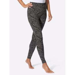 Damen Leggings, grau, Gr. 54, ethno, gemustert, 95% Baumwolle, 5% Elasthan, Hosen