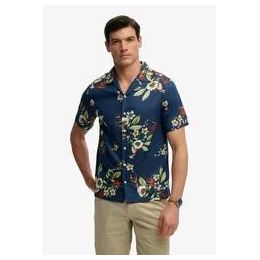 Hawaiihemd Superdry "HAWAIIAN PRINT S/S SHIRT", Herren, Gr. 3XL, N-Gr, cabana navy, Web, Obermaterial: 70% Modal, 30% Baumwolle, gemustert, regular fit normal, Rundhals, Hemden Hawaiihemd, mit sommerlich coolem Hawaii-Blumen-Print
