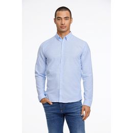 LINDBERGH Herren Businesshemd, blau, Gr. XXL, Web, Obermaterial: 97% Baumwolle, 3% Elasthan, Hemden, mit Button-down-Kragen