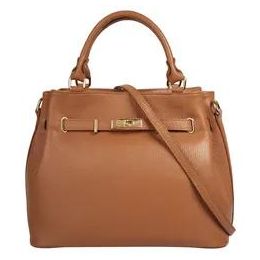 Henkeltasche Samantha Look, Damen, Gr. B/H/T: 34cm x 27cm x 17cm onesize, braun (cognac), Leder, leicht gl&auml;nzend, unifarben, Taschen, echt Leder, Made in Italy, ger&auml;umige Henkeltasche mit Smartphonefach