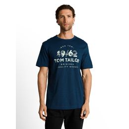 Tom Tailor Herren T-Shirt, blau, Gr. S, bedruckt, Single Jersey, Obermaterial: 100% Baumwolle, Shirts, mit Logo Print