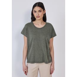 Damen T-Shirt, gr&uuml;n, Gr. 36, STREET ONE STUDIO, unifarben, Stoff, 78% Polyester, 22% Viskose, Shirts, aus softem Materialmix