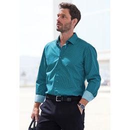 H.I.S. Langarmhemd H.I.S "Regular fit", Herren, Gr. S (37/38), N-Gr, gr&uuml;n (petrol, bedruckt), Web, Obermaterial: 100% Baumwolle, bedruckt, regular fit normal, Rundhals, 2-Knopf-Manschette, Hemden, mit Haifischkragen und allover Print aus reiner Baumwolle