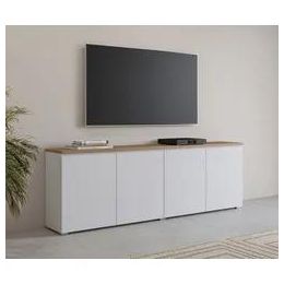 Sideboard OTTO HOME "Modo, Breite 200 cm, moderne grifflose Kommode 4T&uuml;ren", wei&szlig; (wei&szlig;, eiche mauvella, wei&szlig;), B:200cm H:68cm T:34,5cm, FSC-zertifizierter Holzwerkstoff, Melamin, Sideboards, Sideboard, Anrichte mit viel Stauraum, Einlegeb&ouml;den verstellbar
