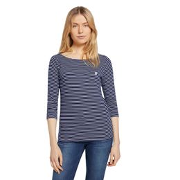 Tom Tailor Damen 3/4-Arm-Shirt, blau, Gr. S, gestreift, Feinripp, Obermaterial: 97% Baumwolle, 3% Elasthan, Shirts, mit Streifenmuster