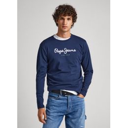 Pepe Jeans Herren Langarmshirt "EGGO LONG", blau, Gr. XL, bedruckt, Single Jersey, Obermaterial: 100% Baumwolle, Shirts
