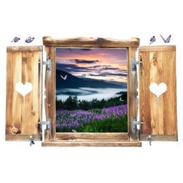 Bilderwelten Wandtattoo Blumen modern 3D-Effekt Wandaufkleber - Fenster mit Herz Paradiesisches Tal in Norwegen - Blumenwiese Wohnzimmer Schlafzimmer