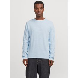 Jack & Jones Rundhalspullover JACK & JONES "JJEGEORGE KNIT CREW NECK NOOS", Herren, Gr. S, blau (chambray blau detail:with cloud dancer), Strick, Obermaterial: 85% Baumwolle, 15% Polyester, unifarben, relaxed fit taillenbedeckt, Rundhals, B&uuml;ndchen, Pullover Rundhalspullover, mit Strick Optik