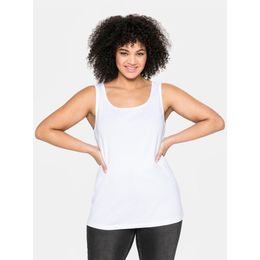 Tanktop sheego, Damen, Gr. 52, wei&szlig;, 100% Baumwolle, unifarben, Rundhals, Tops Tanktop