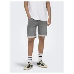 Only & Sons Jeansshorts ONLY & SONS "ONSPLY LIGHT BLUE 5189 SHORTS DNM NOOS", Herren, Gr. XL, N-Gr, grau (grau denim), Denim/Jeans, Obermaterial: 72% Baumwolle, 26% Polyester, 2% Elasthan, unifarben, Basic schmal, Jeans Jeansshorts