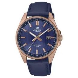 Quarzuhr Casio EDIFICE, blau (dunkelblau, bronze), Armbanduhren, Damen, Quarzuhr, Armbanduhr, Herrenuhr, analog, Datum, Lederarmband