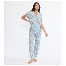 Schlafanzug Triumph "Boyfriend Fit PW X", Damen, Gr. 44, blau, light combination, Single Jersey, Obermaterial: 100% Viskose, bequem, V-Ausschnitt, Homewear-Sets Schlafanzug, bequem und stilvoll, mit kurzen &Auml;rmeln, legere Passform