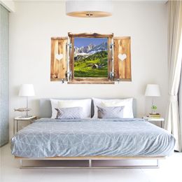 Bilderwelten Wandtattoo Natur modern 3D-Effekt Wandaufkleber - Fenster mit Herz Steiermark Almwiese - Berg Wohnzimmer Schlafzimmer