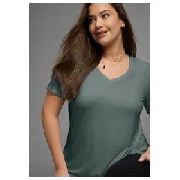 T-Shirt LAURA SCOTT CURVE, Damen, Gr. 56/58, petrol, Jersey, Obermaterial: 94% Viskose, 6% Elasthan, Basic, A-Linie h&uuml;ftbedeckend, V-Ausschnitt, Shirts T-Shirt, mit V-Ausschnitt aus flie&szlig;ender Viskose - GROSSE GR&Ouml;SSE