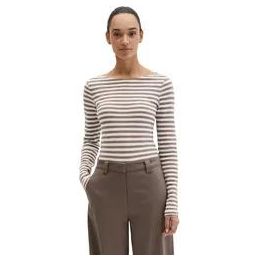 Marc O'Polo Langarmshirt MARC O'POLO "aus Organic-Cotton-Slub-Jersey", Damen, Gr. XXL, medium braun, Obermaterial: 100% Baumwolle, gestreift, Basic, regular fit, U-Boot-Ausschnitt, normaler Saum, Shirts Langarmshirt