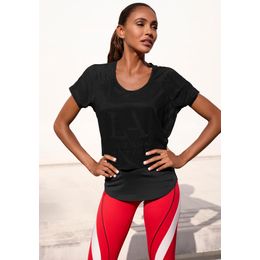 active by Lascana LASCANA ACTIVE Damen Funktionsshirt, schwarz, Gr. M, bedruckt, unifarben, Netz, Top: 81% Polyester, 19% Elasthan, Shirts, 2 in 1 T-Shirt im