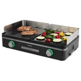 Tischgrill Medion "MD12027, mit Dual-Zonen-System, 2,400 Watt, 2 abnehmbare Platten", schwarz, edelstahl, B:52,1cm H:10,2cm T:28,4cm, Kontaktgrill_Standgrill_Tischgrill_Teppanyakigrill, bis max. 240 C, PFAS Frei, LED-Statusanzeige, IPX4-Schutz