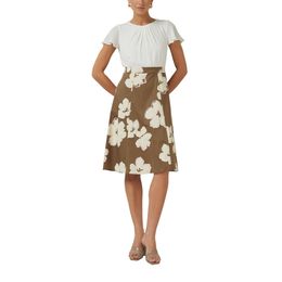 Etuikleid s.Oliver BLACK LABEL, Damen, Gr. 44, N-Gr, nouigat aop, Web, Obermaterial: 97% Baumwolle, 3% Elasthan, bedruckt, unifarben mit Farbeins&auml;tzen, k&ouml;rpernah kniefrei, Rundhals, abgesteppte Kante, Kleider Etuikleid, Tailliertes Etuikleid aus Baumwoll-Elasthan-Mix und gebl&uuml;mt
