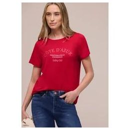 Rundhalsshirt Street One, Damen, Gr. 42, salsa rot, Jersey, Obermaterial: 95% Viskose, 5% Elasthan, bedruckt, tailliert h&uuml;ftbedeckend, Rundhals, abgerundeter Saum, Shirts Rundhalsshirt, Sommershirt mit Wording-Print
