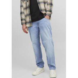 Jack & Jones PlusSize Herren Tapered-fit-Jeans "JJIMIKE mit Abriebeffekten und funktionalen Taschen", blau, Gr. 48, JACK & JONES PLUSSIZE, Abriebeffekte, Denim/Jeans,