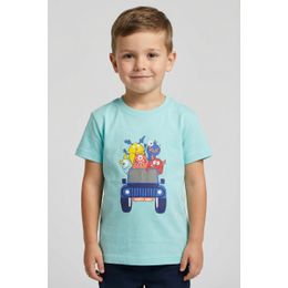 Blue Seven Jungen T-Shirt, blau, Gr. 98, bedruckt, unifarben, Single Jersey, Obermaterial: 100% Baumwolle, Shirts, mit kurzem Arm, mit Druck und