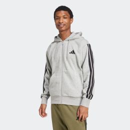 Herren Sweatjacke "ESSENTIALS 3-STREIFEN", grau, Gr. S, adidas Sportswear, Obermaterial: 55% Baumwolle, 36% Polyester, 9% Viskose, Sweatjacken, f&uuml;r