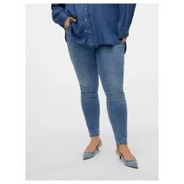 Skinny-fit-Jeans Vero Moda CURVE "VMCFLASH MR SKINNY JEANS LI347 GA CUR", Damen, Gr. 46, L&auml;nge 32, blau (medium blau denim), Denim/Jeans, Obermaterial: 89% Baumwolle, 9% Elastomultiester, 2% Elasthan, unifarben, skinny fit kn&ouml;chellang, Jeans