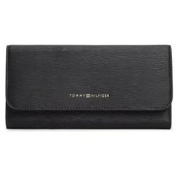 Geldb&ouml;rse Tommy Hilfiger "TH MODERN LRG FLAP WALLET", Damen, schwarz, Lederimitat, unifarben, Kleinlederwaren, Damen Geldbeutel, Portemonnaie mit Logo-Schriftzug