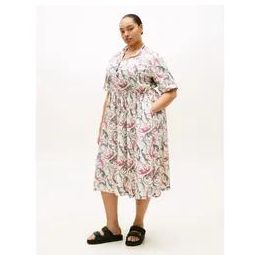 Midikleid Tommy Hilfiger Curve "CRV LINEN MIDI SHIRT DRESS SS", Damen, Gr. 50, N-Gr, leopard baroque rwb, Web, Obermaterial: 100% Leinen, bedruckt, relaxed fit Midi, Rundhals, Umschlagsaum, Kleider Midikleid, in gro&szlig;en Gr&ouml;&szlig;en, Taille mit Bindeband