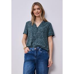 Kurzarmbluse Street One, Damen, Gr. 42, cool vintage gr&uuml;n, Stoff, 100% Viskose, unifarben, klassisch normal, B&uuml;ndchen, Blusen, aus softer Viskose