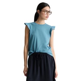 Marc O'Polo T-Shirt MARC O'POLO DENIM "aus Material-Mix", Damen, Gr. L, blau dawn, Obermaterial: 100% Baumwolle, unifarben, Basic, regular fit, Rundhals, R&uuml;schen, Shirts T-Shirt