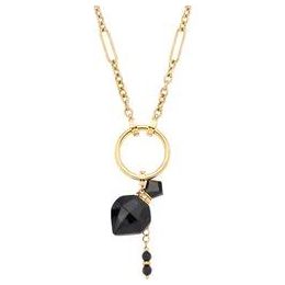Kette mit Anh&auml;nger Leonardo "Halskette Delica Clip&Mix", schwarz (gelbgoldfarben, schwarz), Halsketten, Damen, Edelstahl, L: 80 B: 63mm, mit Achat, B:63mm