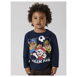 Langarmshirt name it "NMMJOLL PAW NREG LS TOP NOOS CPLG", Jungen, Gr. 116, blau (navy blazer), Jersey, Obermaterial: 95% Baumwolle, 5% Elasthan, bedruckt, normal normal, Rundhals, Shirts Langarmshirt