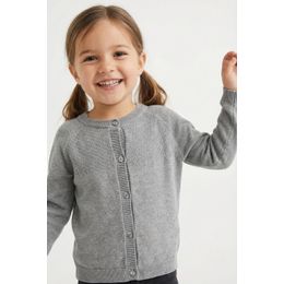 happy girls M&auml;dchen Strickjacke, grau, Gr. 134, meliert, unifarben, Strick, Obermaterial: 100% Baumwolle, Strickjacken, mit hochwertigem Strickmuster