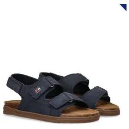 Sandale Tommy Hilfiger, M&auml;dchen, Gr. 30, blau, Leder, Schuhe Sandale, Barfu&szlig;schuh, Sommerschuh mit drei regulierbaren Klettverschl&uuml;ssen