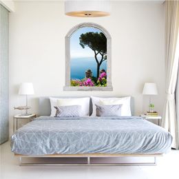 Bilderwelten Wandtattoo Strand modern 3D-Effekt Wandaufkleber - Steinbogen Ausblick vom Garten aufs Meer - Meerblick Wohnzimmer Schlafzimmer