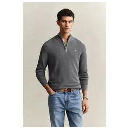 Troyer Gant "MICRO TEXTURED COTTON HALF ZIP", Damen, Gr. L, dunkelgrau melange, Strick, Obermaterial: 100% Baumwolle, unifarben, regular fit normal, Rundhals, eingesetzt Rippb&uuml;ndchen, Pullover Troyer, Regular fit mit Troyerkragen