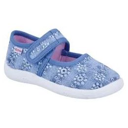 Hausschuh Richter "Mia", M&auml;dchen, Gr. 30, hellblau, Baumwolle, bestickt, gebl&uuml;mt, Schuhe Hausschuh, Klettschuh, Kindergartenschuh, mit Label, Gr&ouml;&szlig;enschablone zum Download