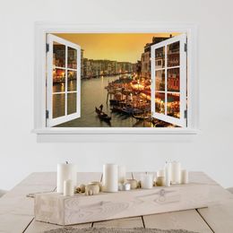 Bilderwelten Wandtattoo Stadt modern 3D-Effekt Wandaufkleber - Offenes Fenster Gro&szlig;er Kanal von Venedig - Skylines Wohnzimmer Schlafzimmer
