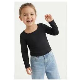 Langarmshirt KIDS Only "KOGEA L/S 2-WAYS FIT TOP CS JRS NOOS", M&auml;dchen, Gr. 122/128, schwarz, Jersey, Obermaterial: 94% Polyamid, 6% Elasthan, unifarben, regular fit h&uuml;ftbedeckend, U-Boot-Ausschnitt, Shirts Langarmshirt