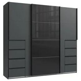 Schwebet&uuml;renschrank wimex "Bali in den Breiten 225cm & 270cm, Kleiderschrank mit Glaselement", grafit, glas schwarz, griffe schwarz, B:225cm H:208cm T:64cm, Holzwerkstoff, Schr&auml;nke, Schwebet&uuml;renschrank, Schrank mit 3 T&uuml;ren, in den Farben: grafit oder saharagrau erh&auml;ltlich