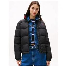 Tommy Hilfiger Steppjacke TOMMY JEANS "TJW ESS PUFFER FLAG JACKET EXT", Damen, Gr. L (40), schwarz, Web, Obermaterial: 100% Nylon, unifarben mit Farbeinsatz, regular fit, Jacken Steppjacke
