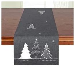 Tischl&auml;ufer Delindo Lifestyle "Tannenbaum" Gr. 1, grau (anthrazit), B:40cm L:140cm, Polyester, Tischdecken, Glattes Gewebe, bestickt